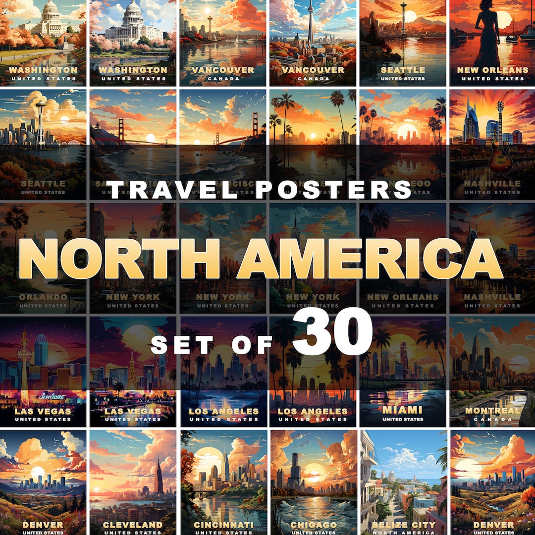 30 North American Travel Posters Pack, Digital Print, Retro Wall Art ...