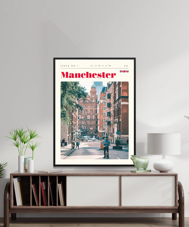 Manchester UK Travel Poster: Retro City Wall Art (digital Download) - Etsy