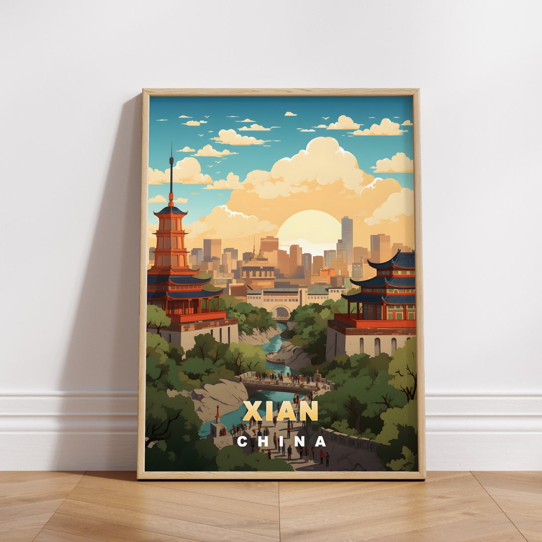 Xian China Travel Poster: Retro Asia Wall Art (digital Download) - Etsy