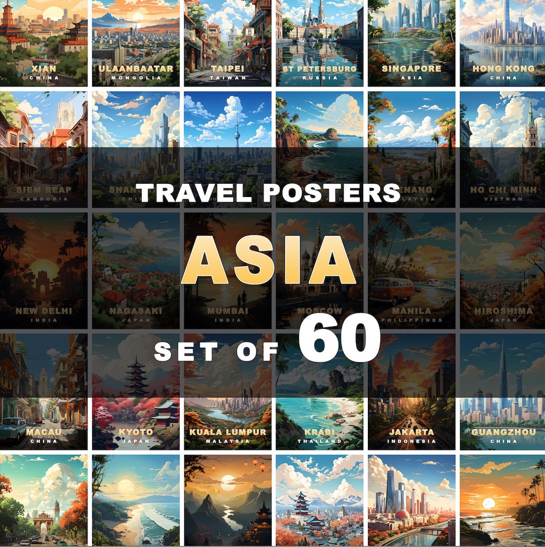 60 Asian Travel Posters: Retro Asia Cities Wall Art (digital Download ...