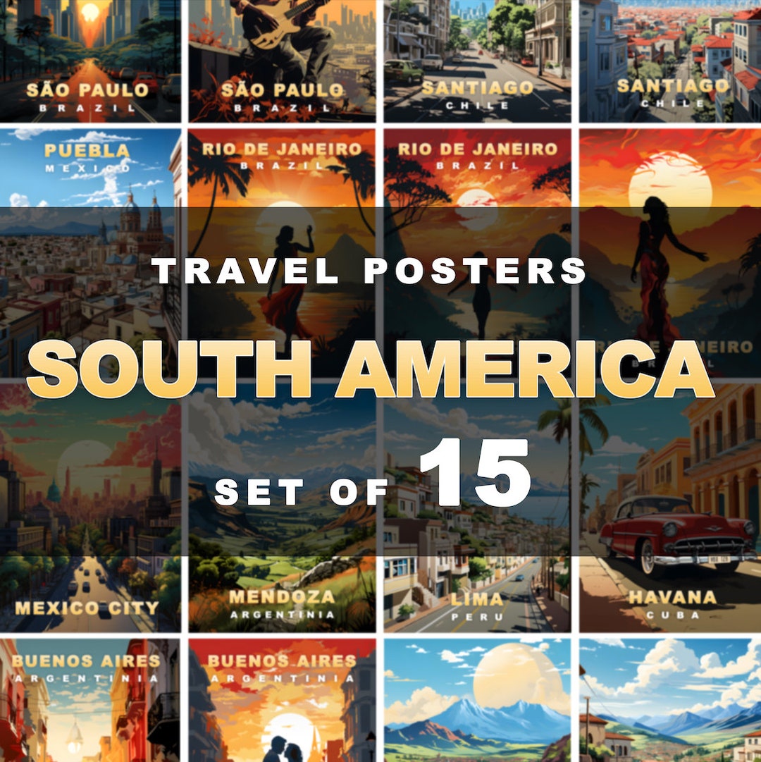 15 South America Travel Posters: Retro City Art Prints (digital ...