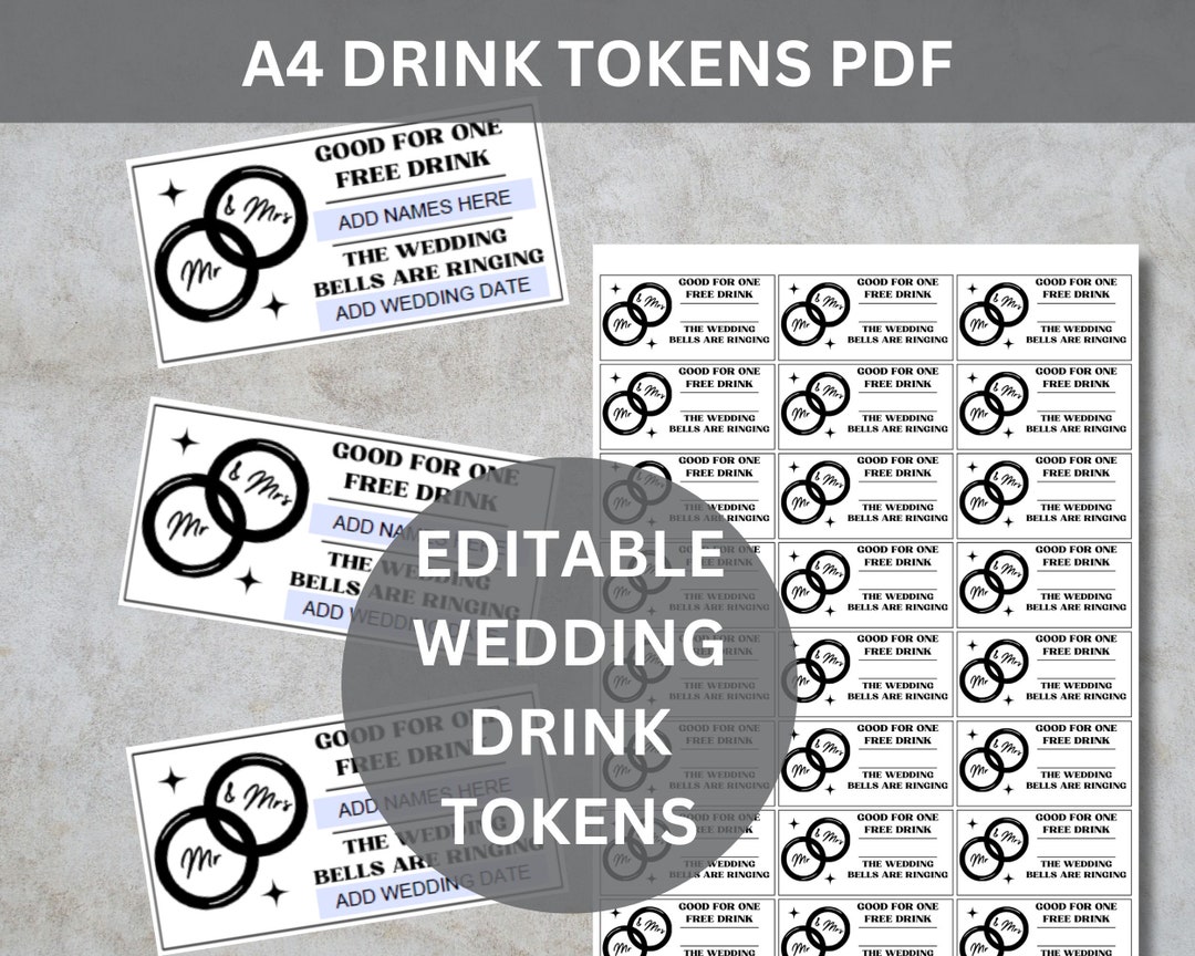 Editable Wedding Drink Tokens: Personalized Free Drink Voucher (PDF ...