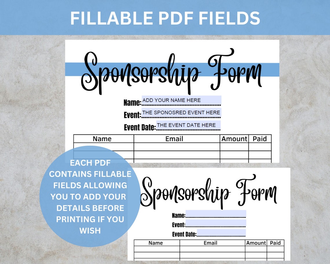 Sponsorship Form, Printable Charity Sponsorship Form, Fundraising ...