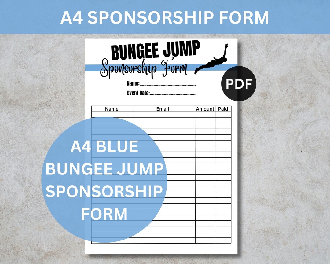 Bungee Jump Printable Sponsorship Form, Sponsorship Form, Fundraising ...