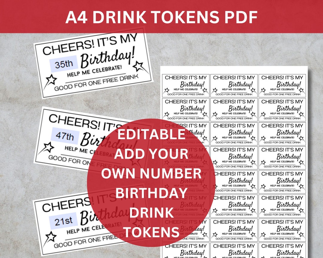 Add Your Own Age Birthday Drink Tokens, Printable Birthday Drink Tokens ...