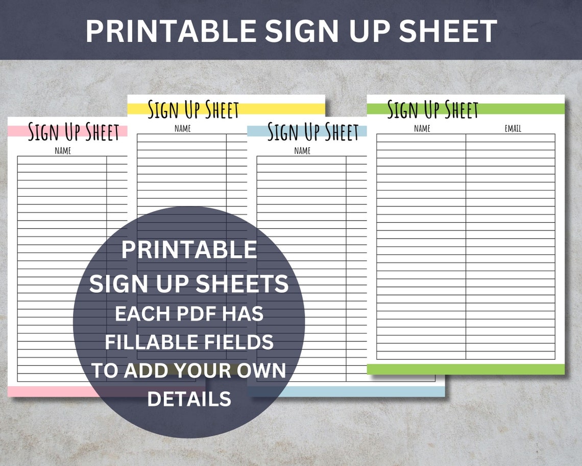 Editable Sign up Sheet Printable Event Sign up Sheet Template Sign up ...