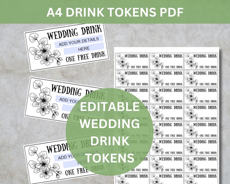 Editable Wedding Drink Tokens: Printable PDF Template - Etsy Australia