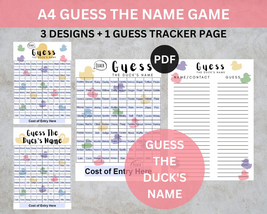 Guess the Duck's Name Game: Charity Fundraising, A4 PDF (printable ...