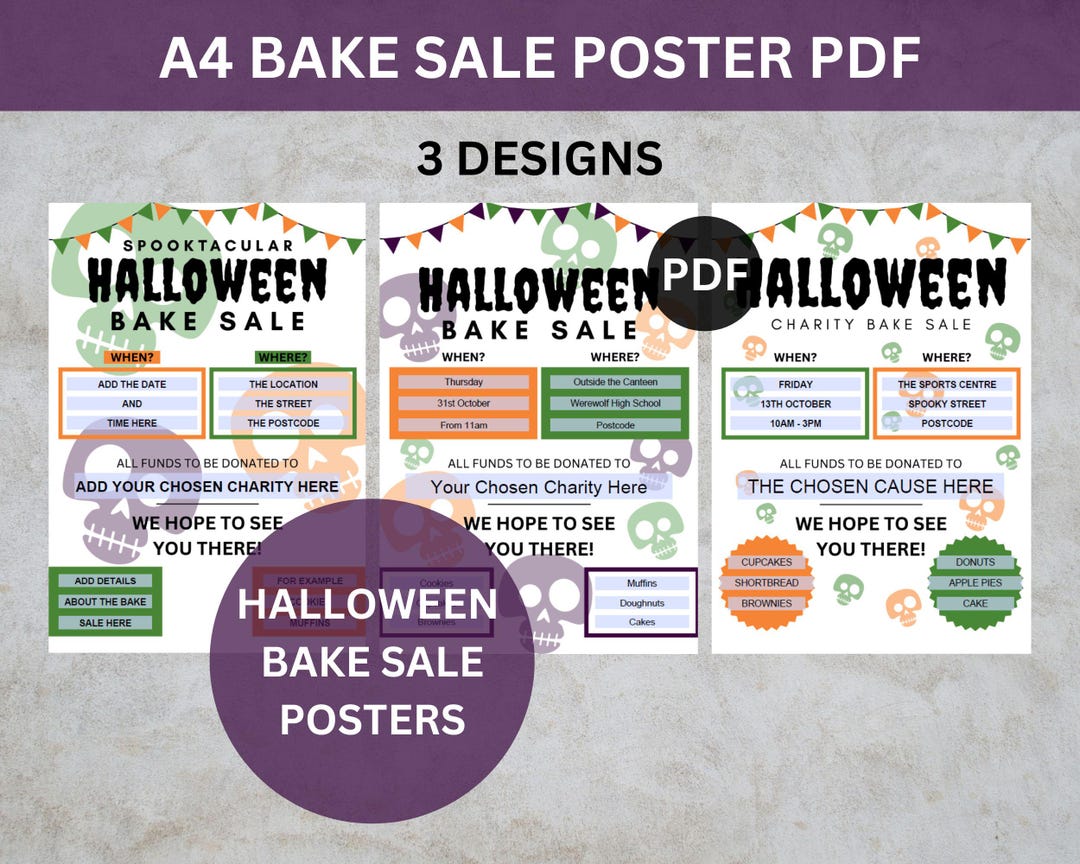 Halloween Bake Sale Poster, A4 School Bake Sale Flyer, Cupcake Sale ...