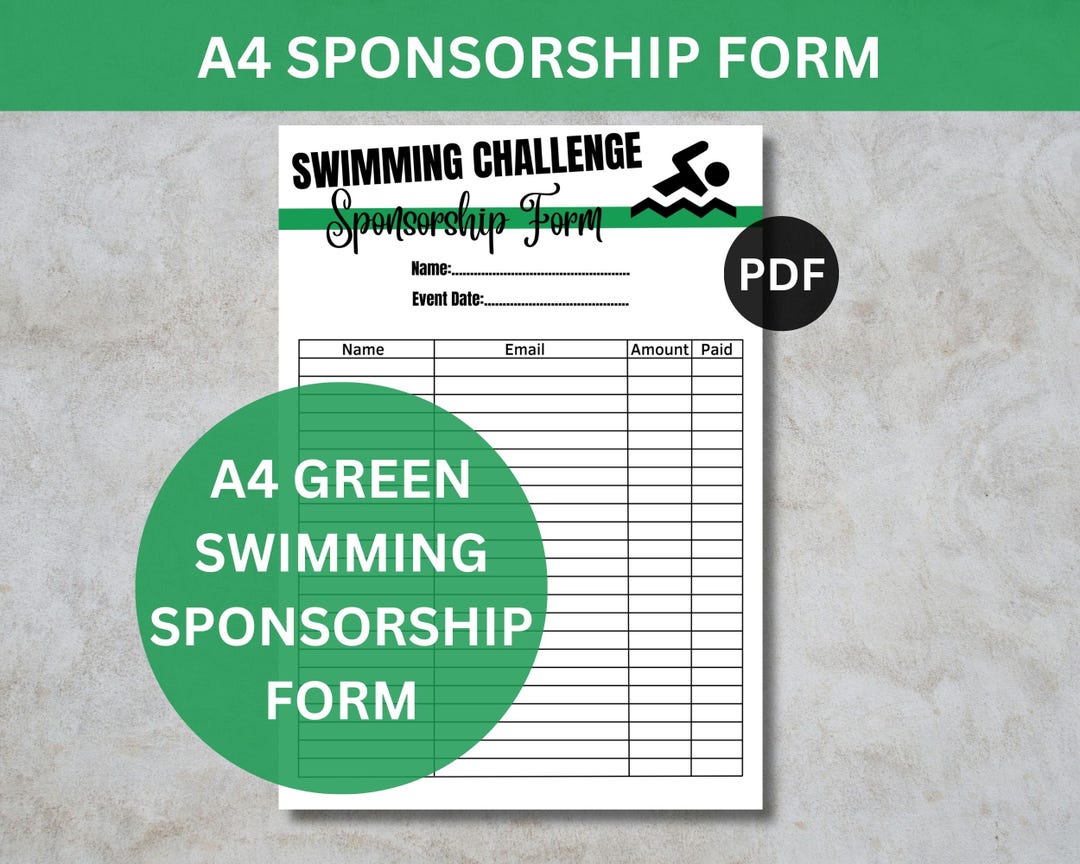 Swimming Challenge Printable Sponsorship Form, A4 Charity Fundraising ...
