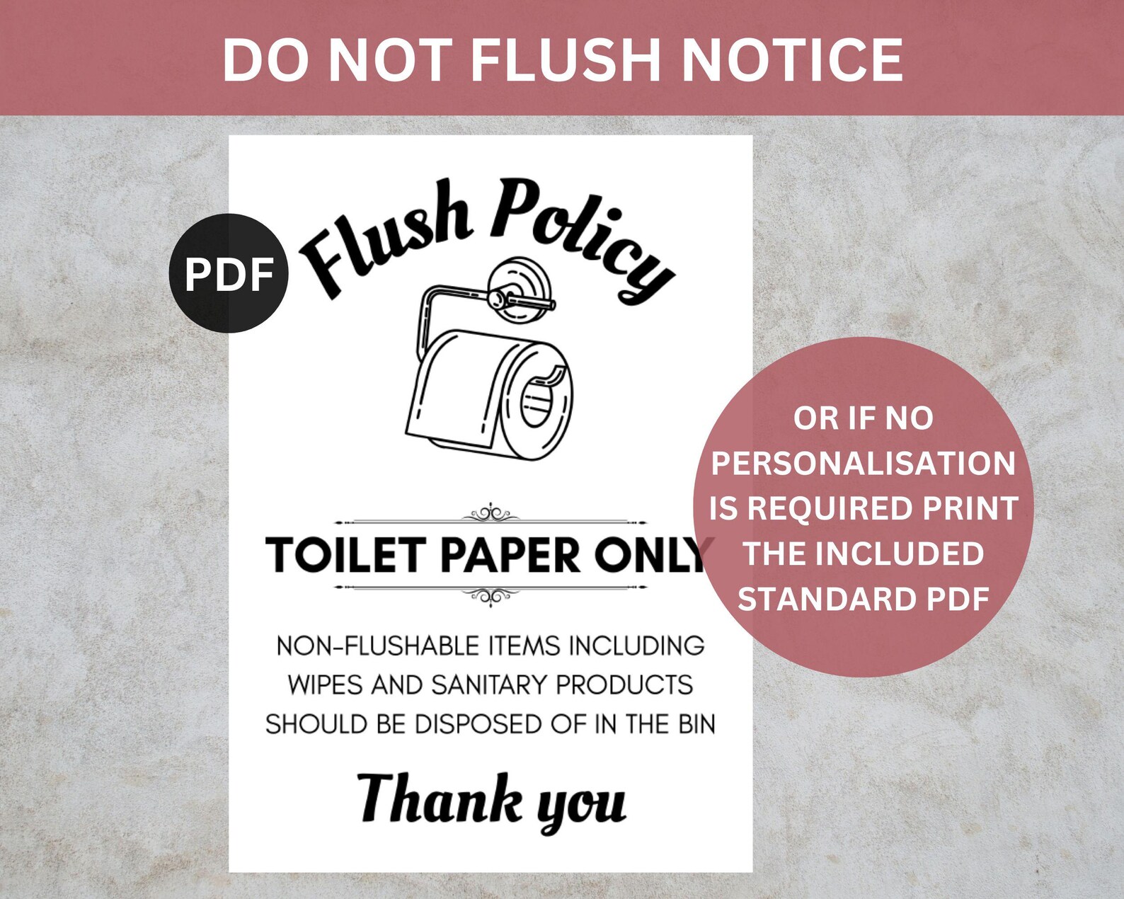 Do Not Flush Sign for Bathroom, A4 Printable Toilet Notice - PDF ...