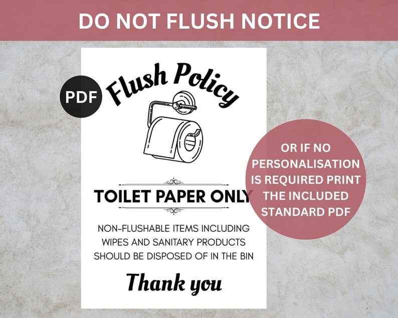 Do Not Flush Sign for Bathroom, A4 Printable Toilet Notice - PDF ...