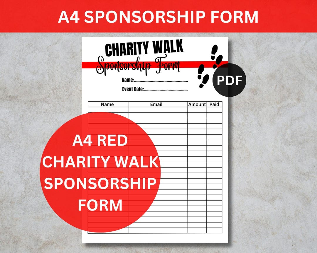 Charity Walk Printable Sponsorship Form, Sponsorship Form, Fundraising ...