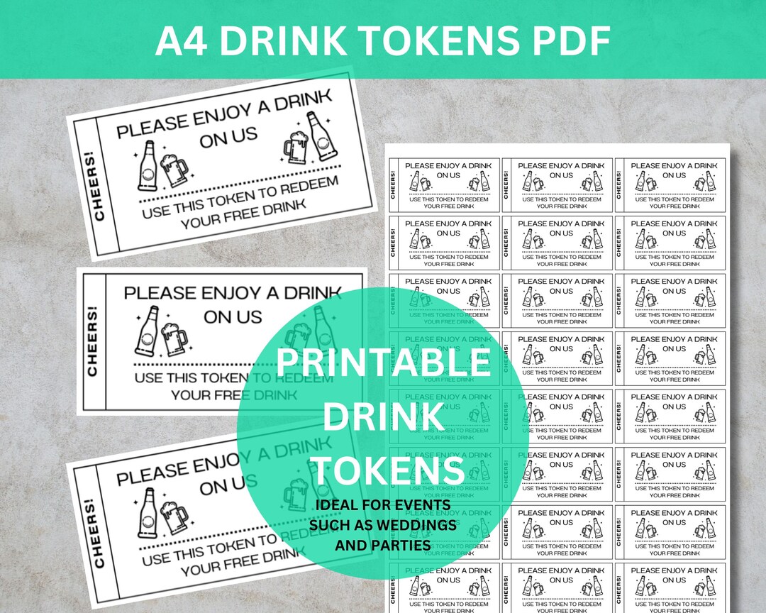 Printable Drink Token, DIY Drink Voucher, Free Wedding Drink, Free ...