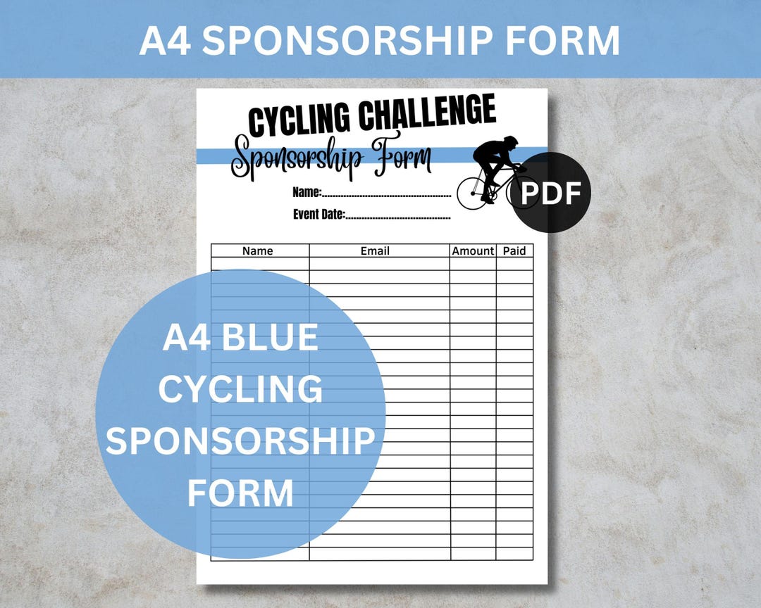 Cycling Challenge Printable Sponsorship Form, Sponsorship Form ...