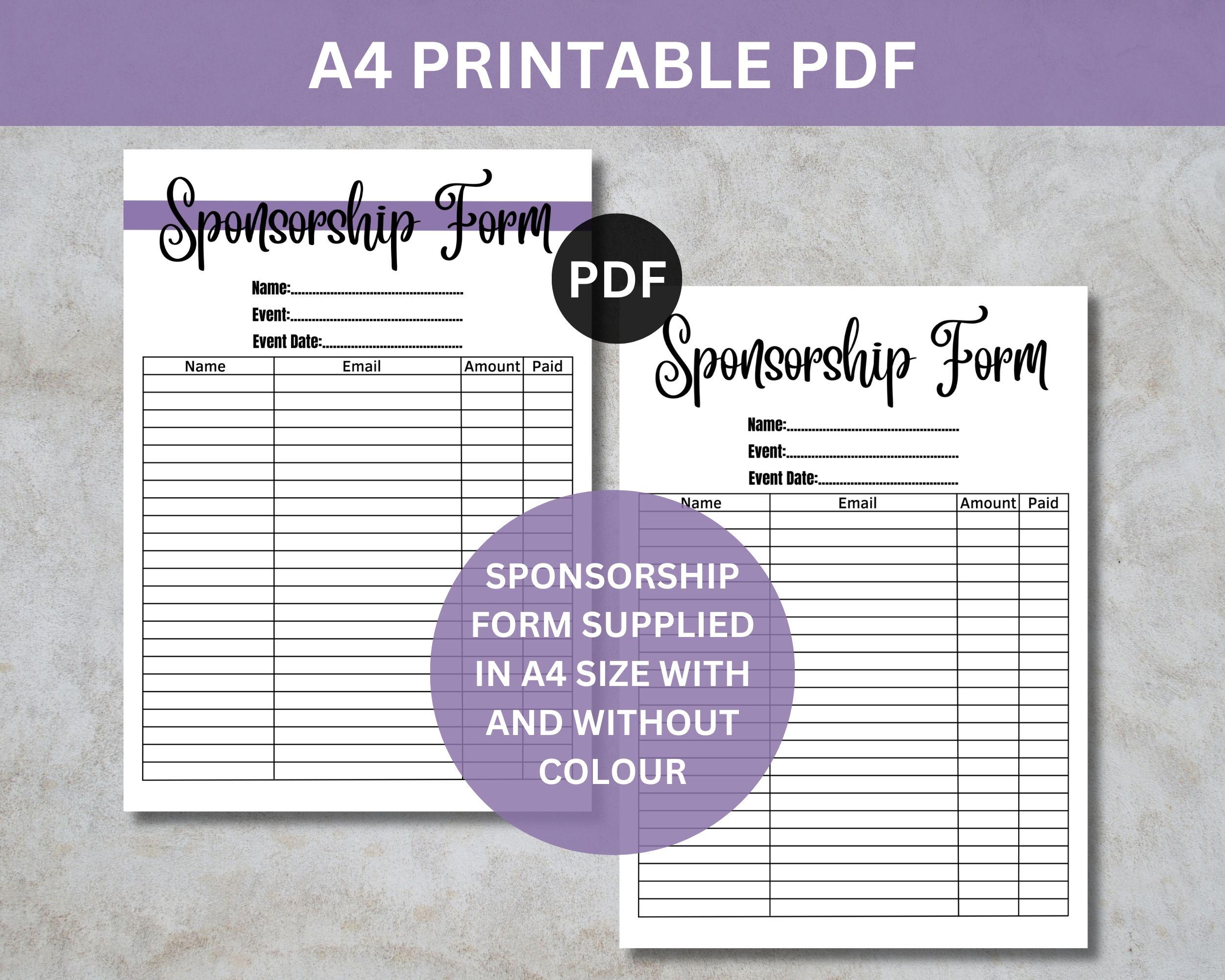 Charity Sponsorship Form, Printable Sponsorship Form, Fundraising ...