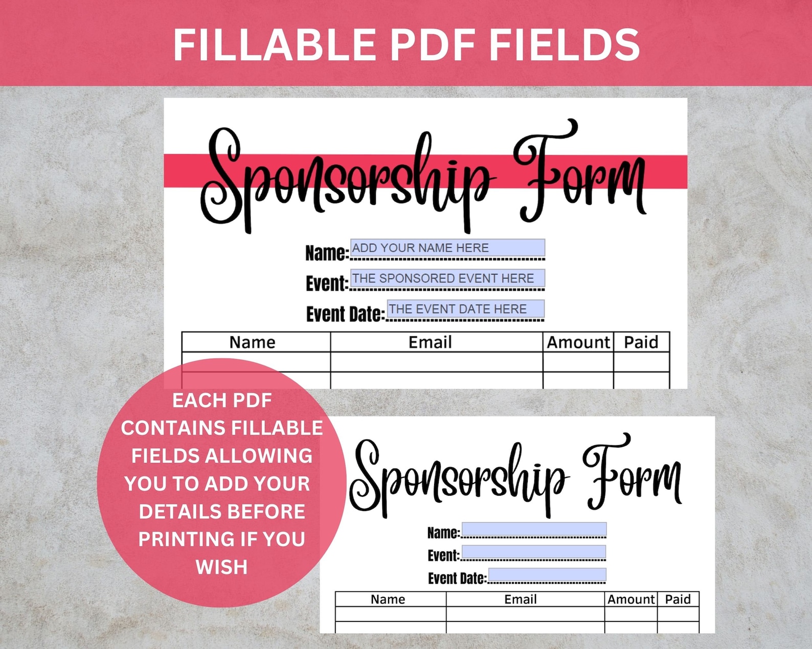 Printable Sponsorship Form for Charity Events Sponsor Sheet ...