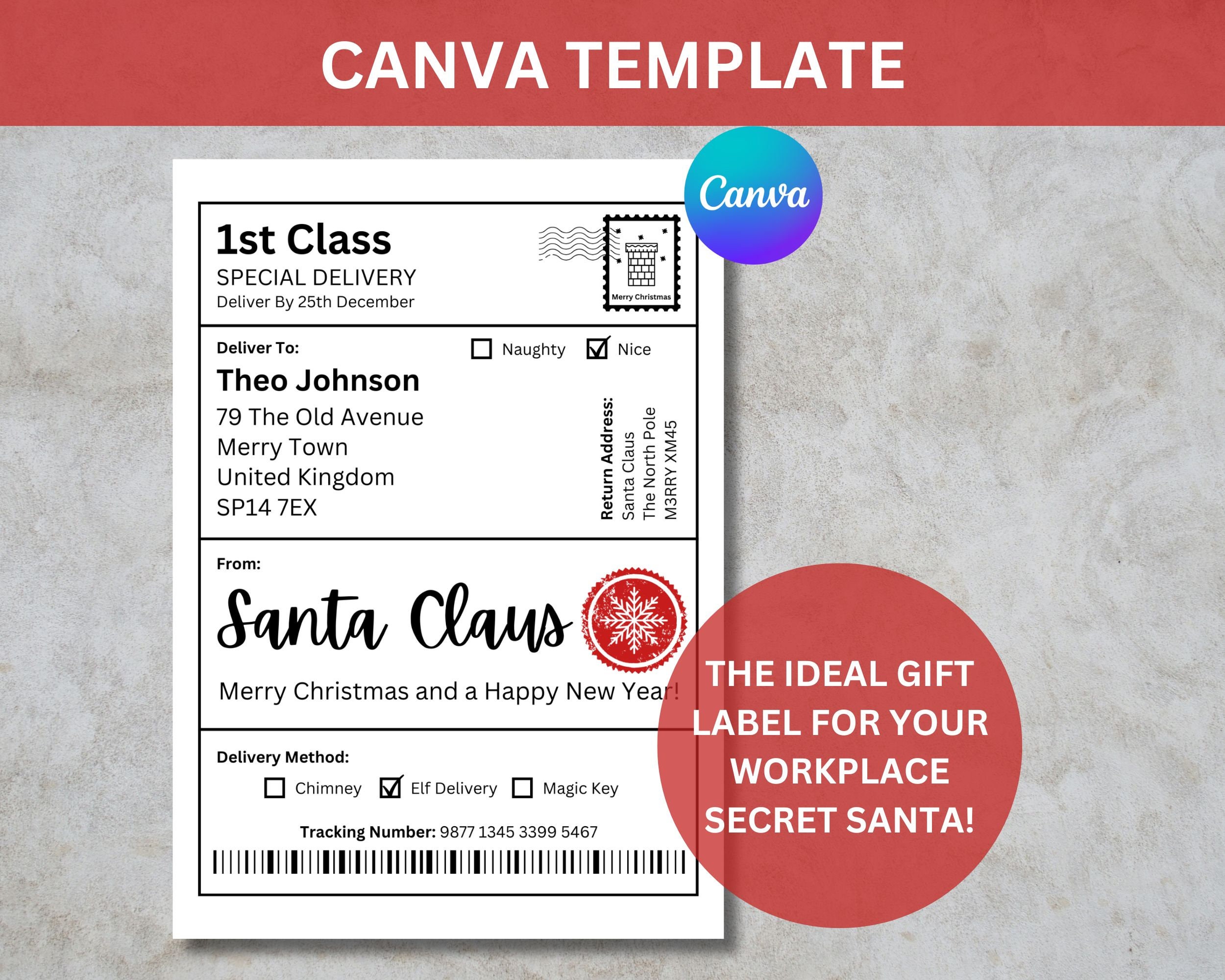Printable Santa Shipping Label, North Pole Delivery Label, North Pole ...