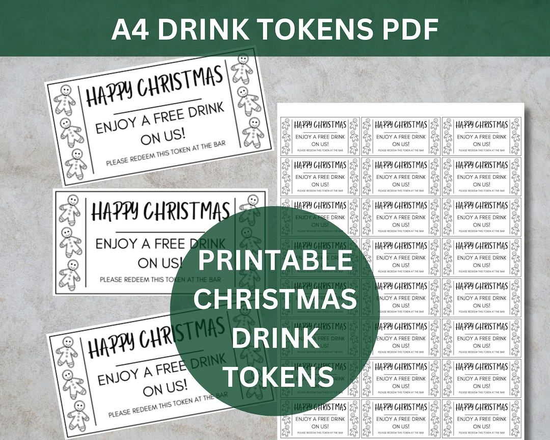 Printable Christmas Drink Tokens, Christmas Party Voucher, Christmas ...