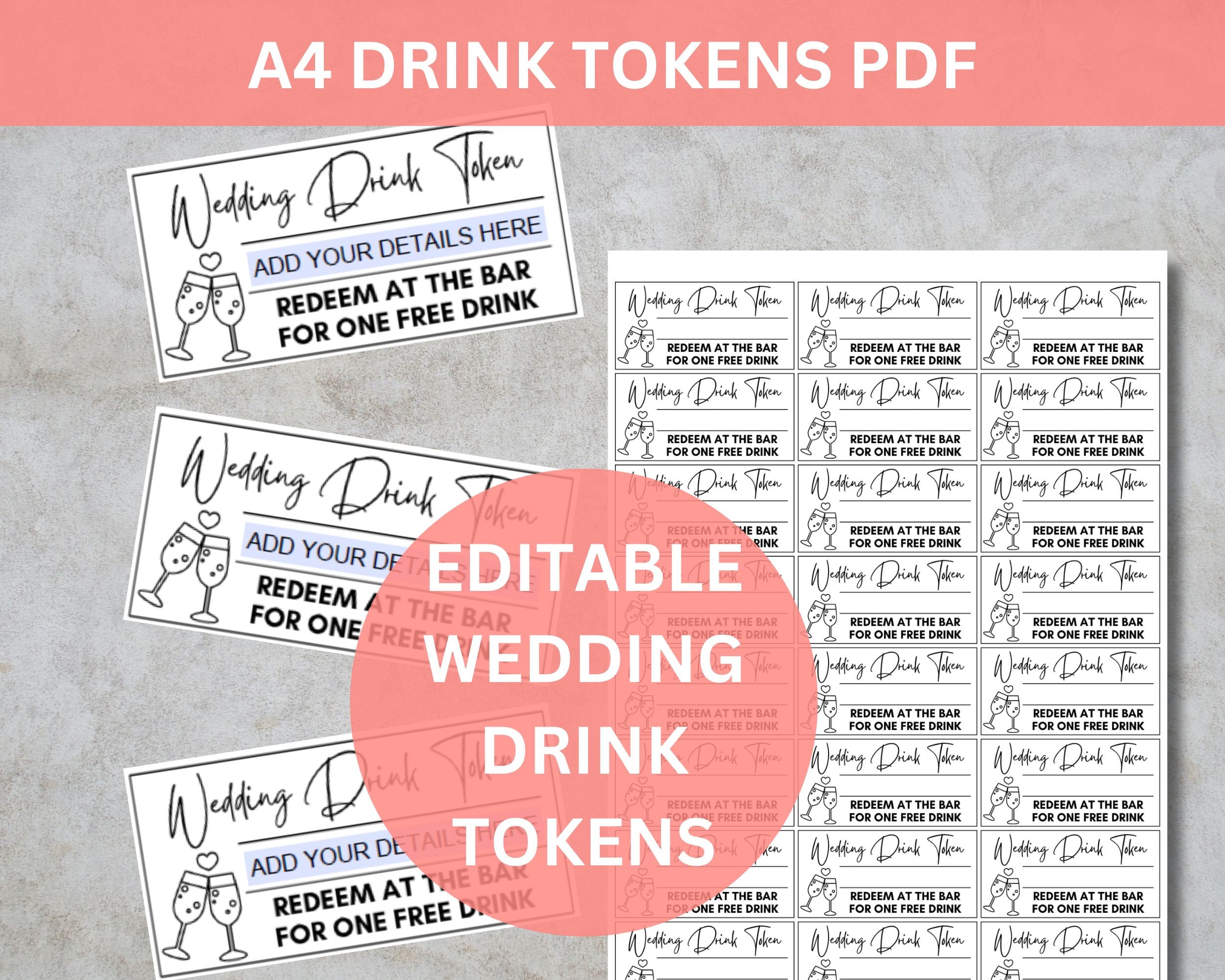 Editable Wedding Drink Tokens, Wedding Drink Tickets, Customisable ...