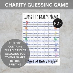 Charity Fundraising Game, Guess the Bear's Name, A4 Printable (PDF ...