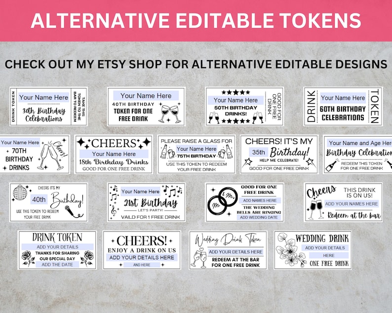 Printable Wedding Drink Tokens: A4 PDF (free Drink) - Etsy