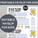 Editable Payslip for Kids, Printable Kids Pay Cheque, Chore Chart for ...