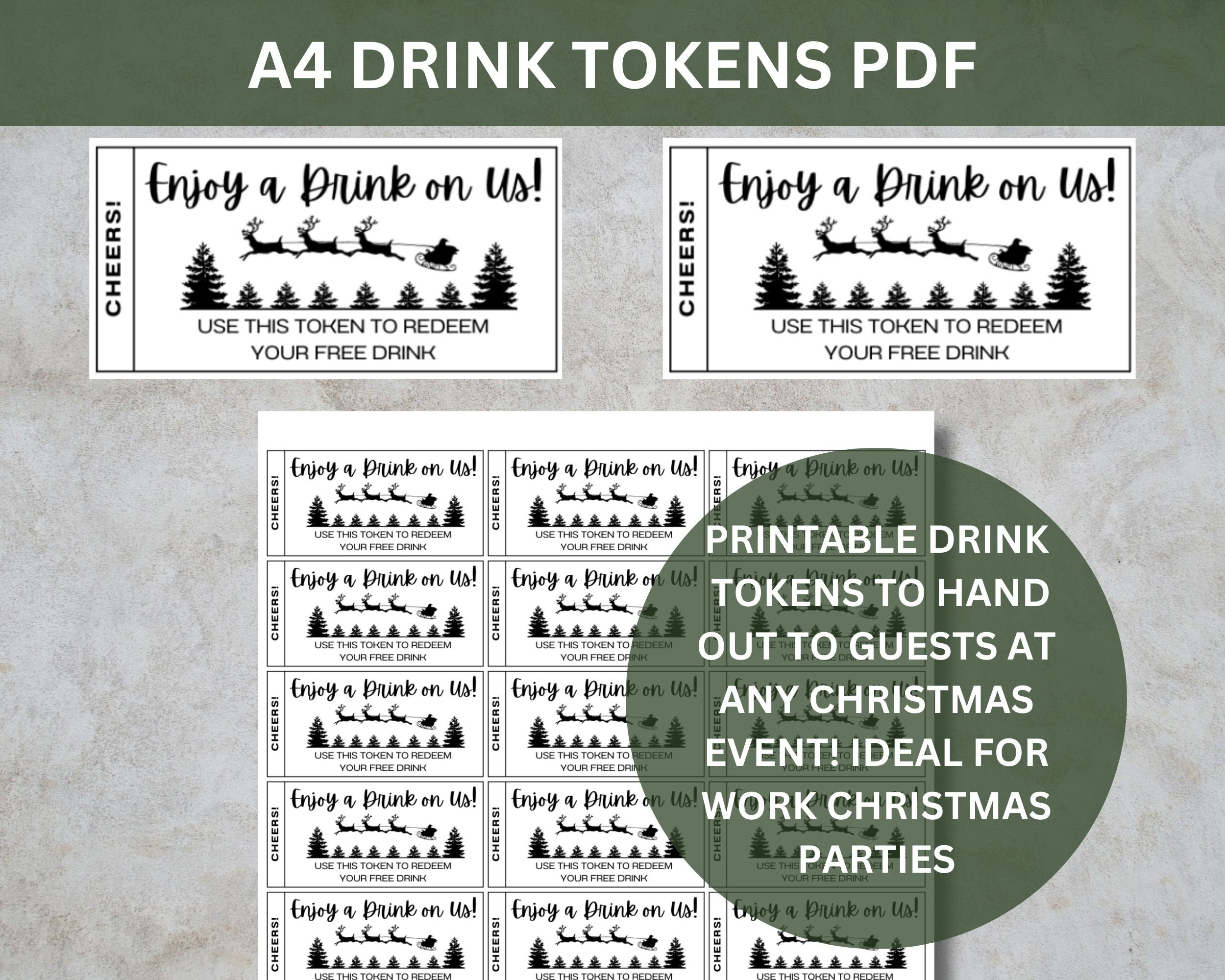 Printable Christmas Drink Tokens, Christmas Party Ticket, Christmas ...