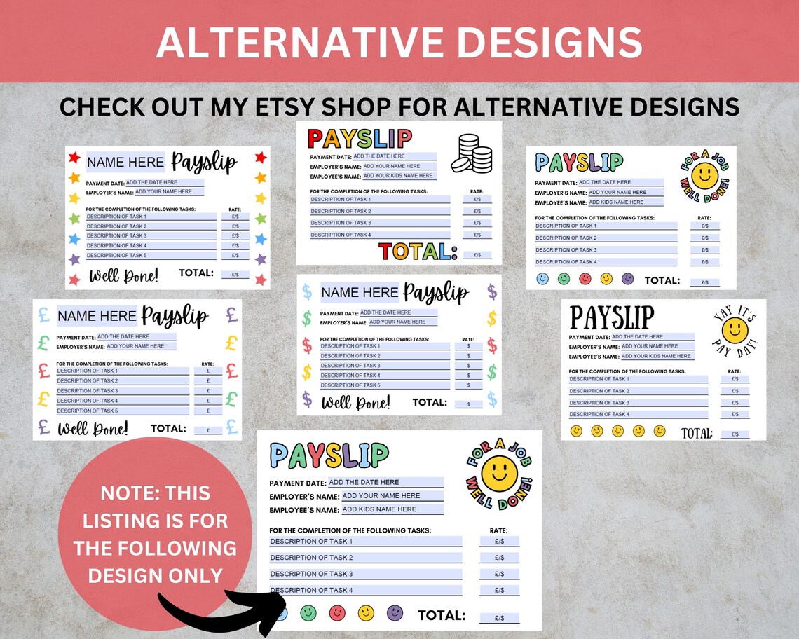 Editable Payslip for Kids, Printable Kids Paycheck, Kids Reward System ...