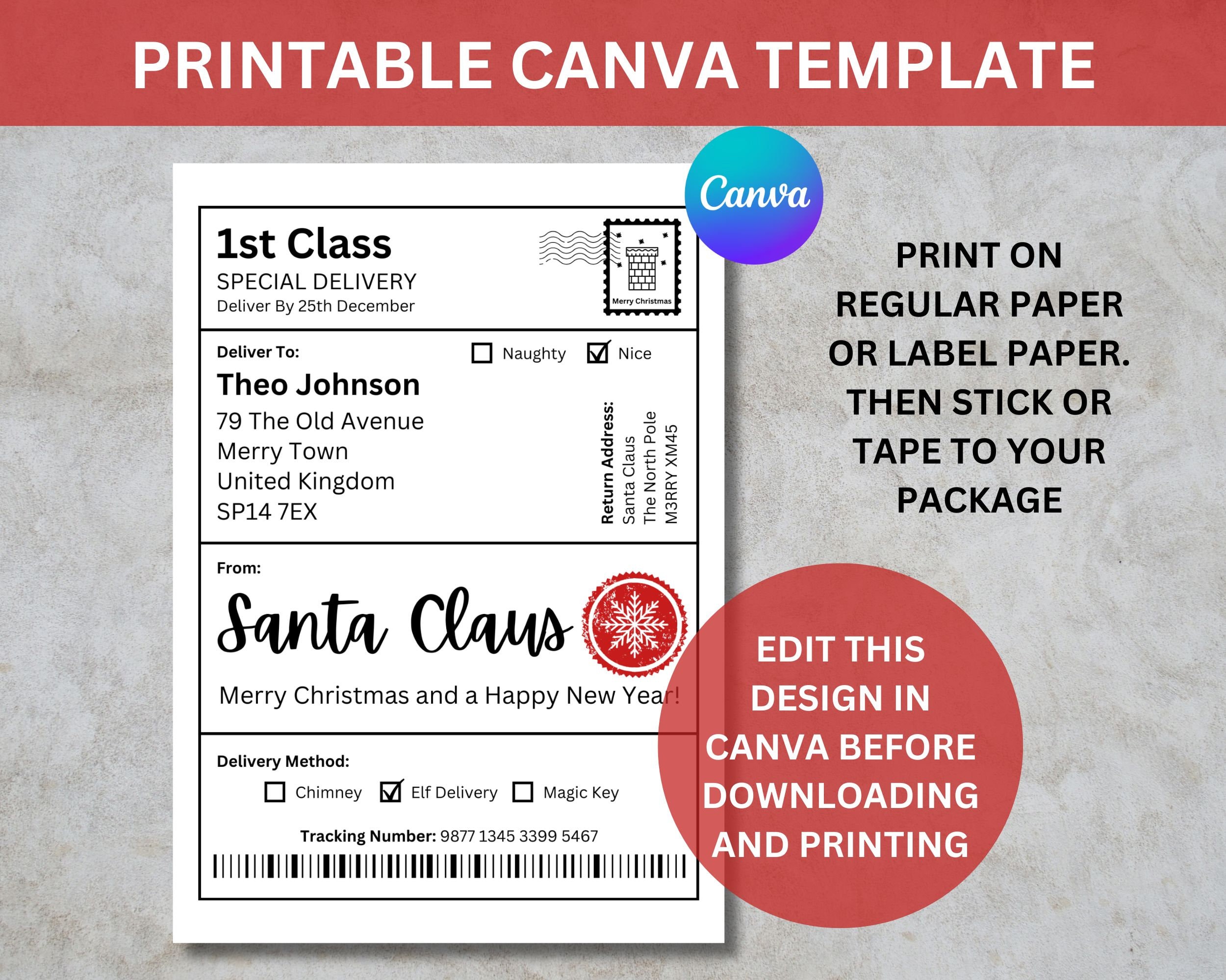 Printable Santa Shipping Label, North Pole Delivery Label, North Pole ...