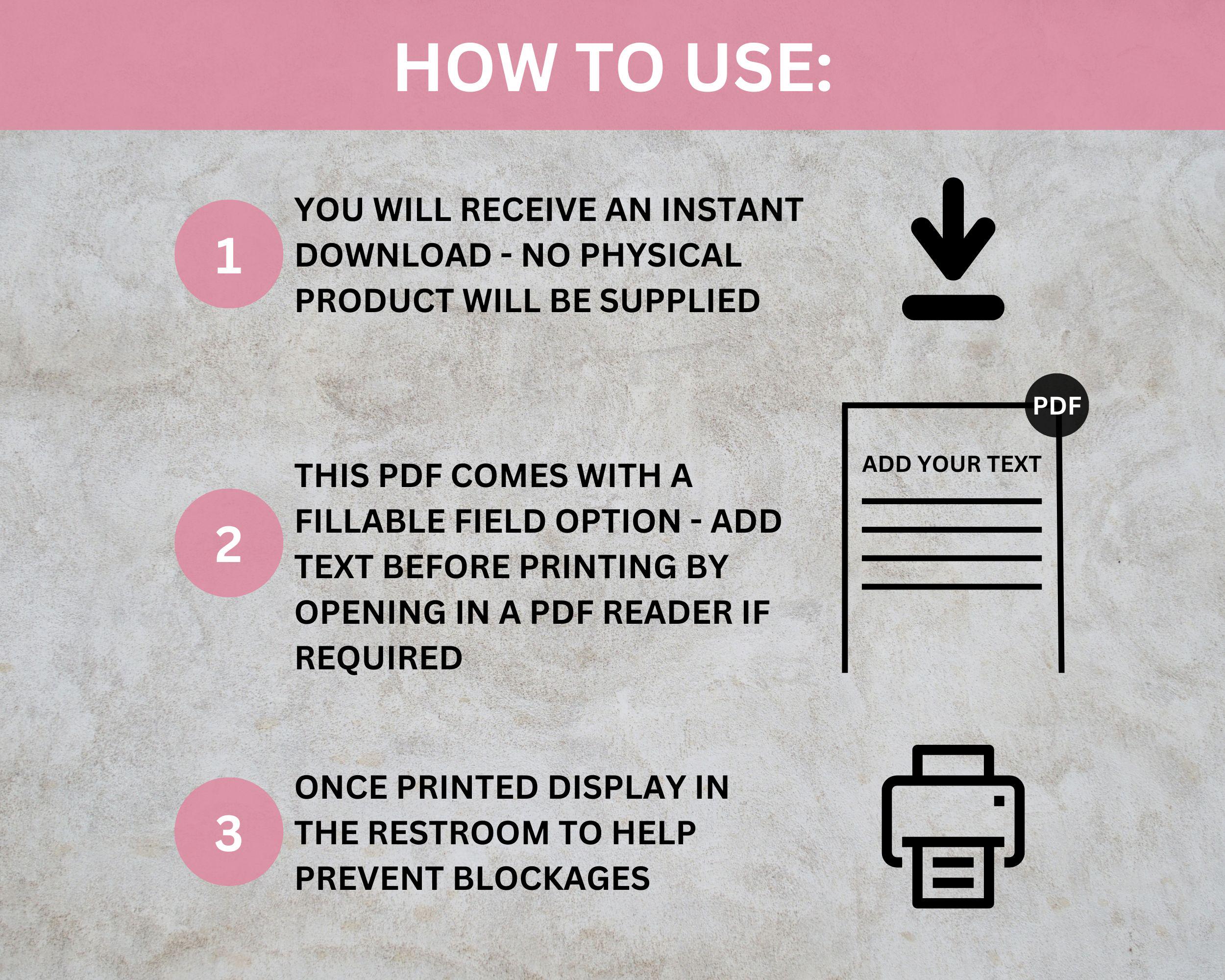 Printable Bathroom Sign for Flushing, A4 Toilet Door Notice - Toilet ...