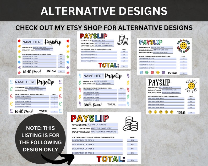 Editable Payslip for Kids, Printable Kids Pay Cheque, Chore Chart for ...