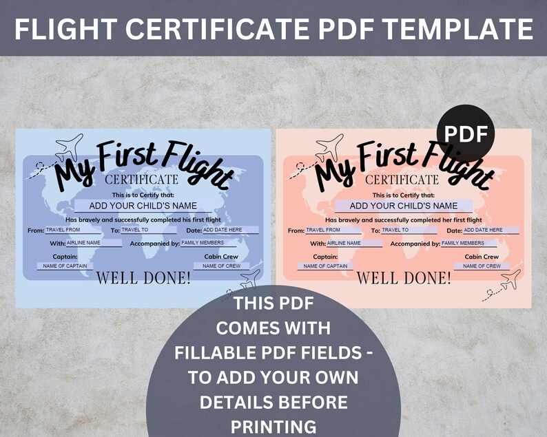 My First Flight Certificate Printable - Personalise With Your Child's ...