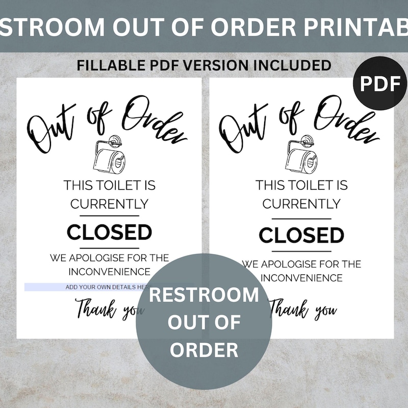 Bathroom Out of Order Signs - Etsy