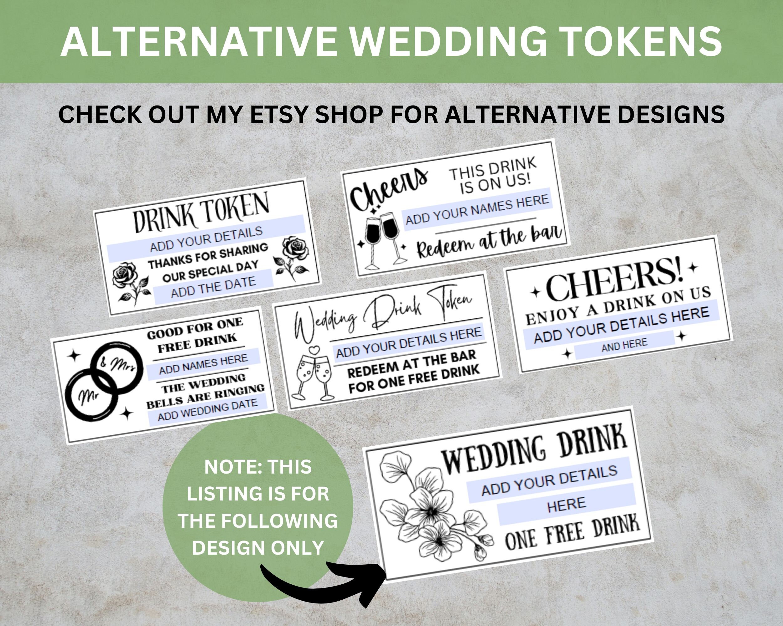 Editable Wedding Drink Tokens, Wedding Drink Ticket, Customisable ...