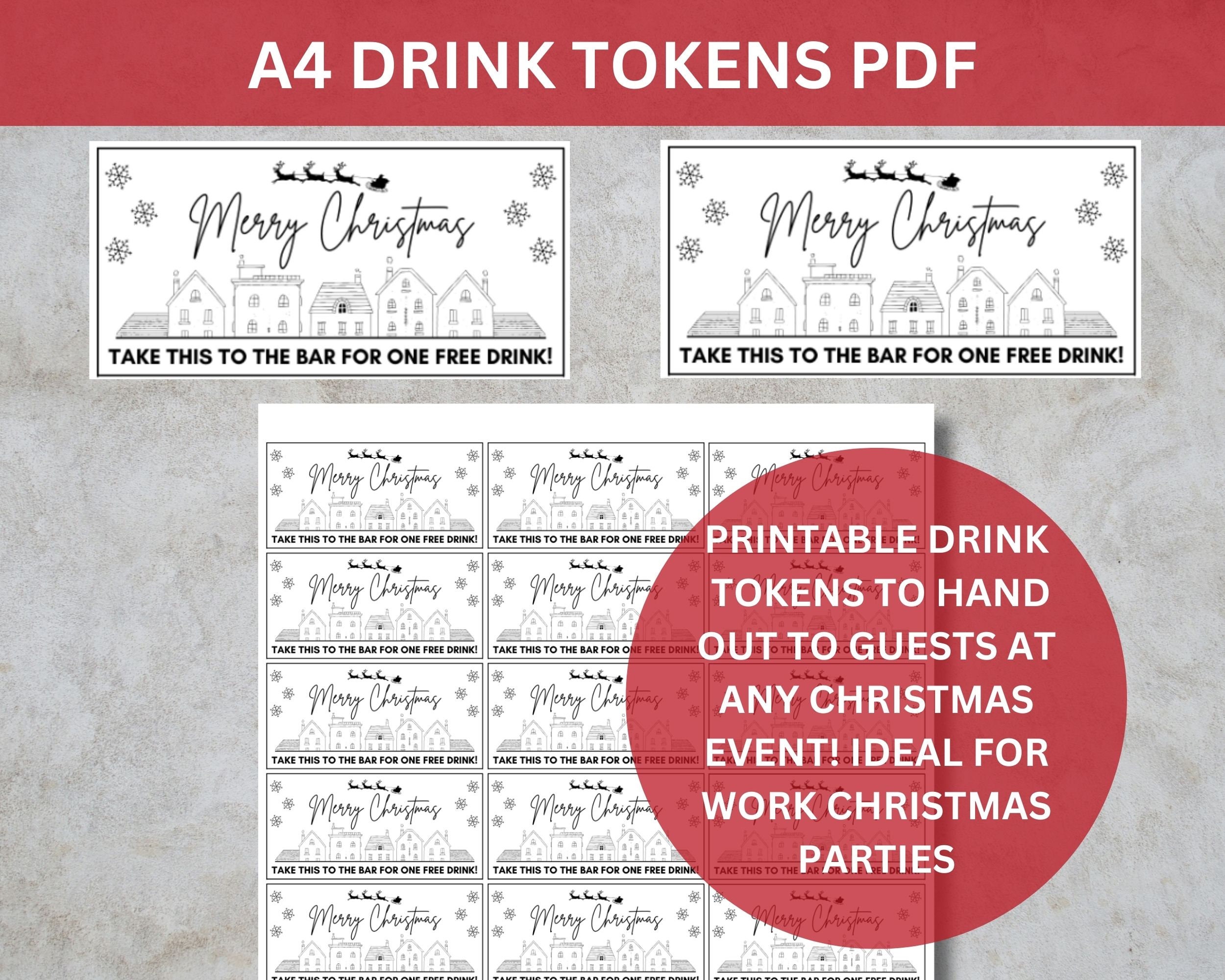 Printable Christmas Drink Tokens, Christmas Party Voucher, Christmas ...
