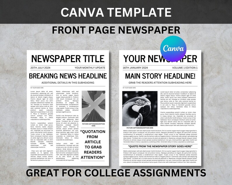 Editable Front Page Newspaper A4 Canva Template Editable Newspaper ...