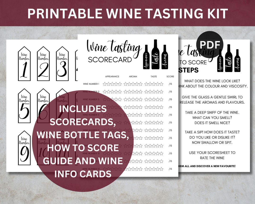 Printable Wine Tasting Kit Downloadable Wine Tasting Party Kit Wine ...