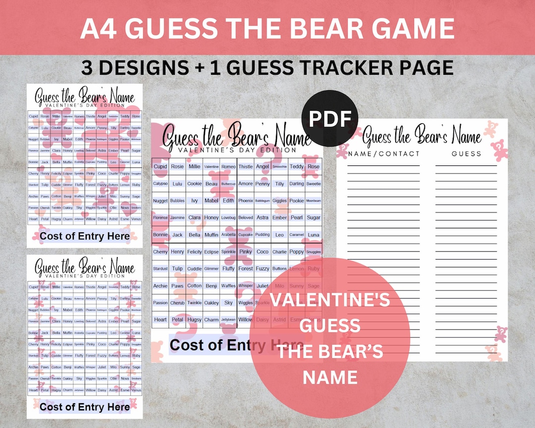 Valentine's Day Guess the Bear's Name, Printable Fundraising Game, PDF ...