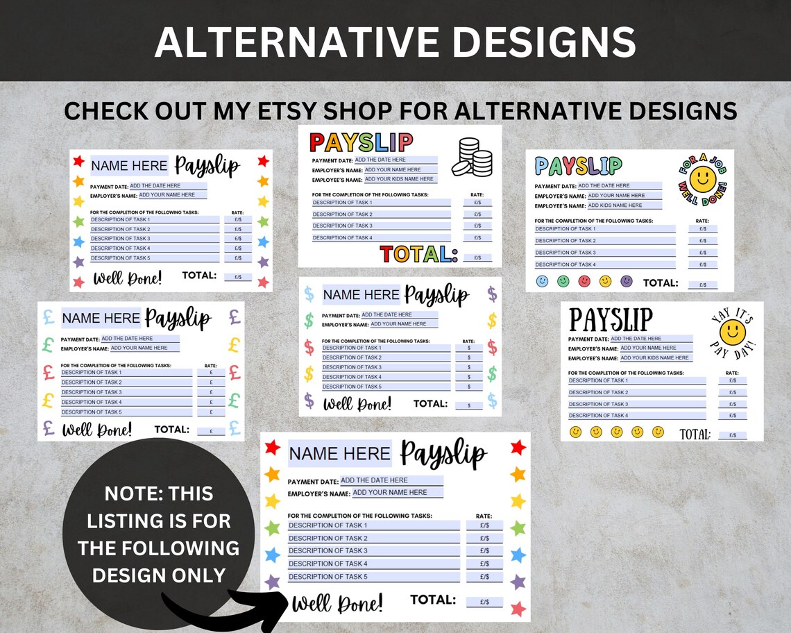 Editable Payslip for Kids, Printable Kids Paycheck, Chore Chart for Kid ...