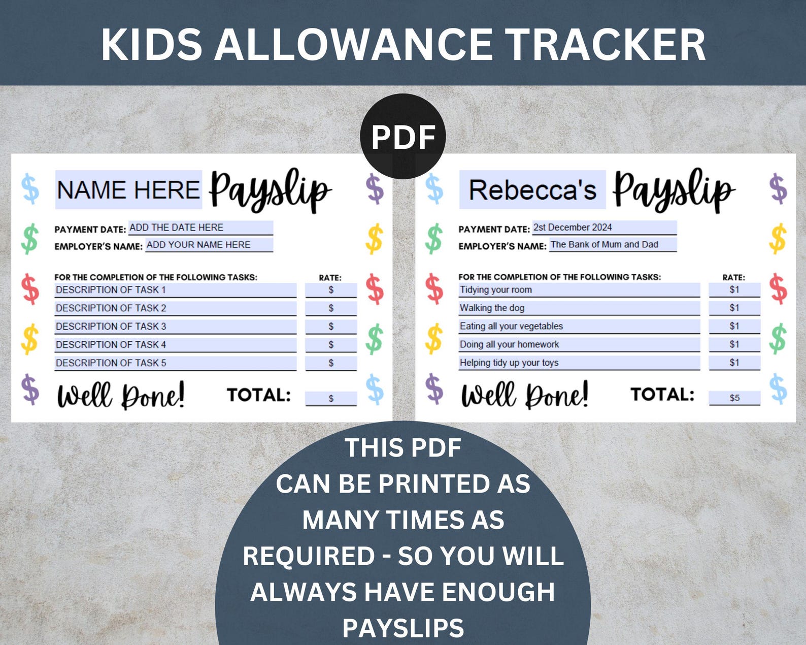 Editable Kids Payslip: Printable Chore Chart & Allowance Tracker (PDF ...