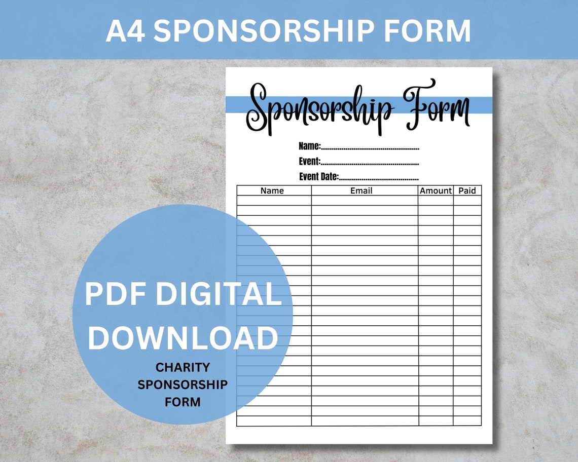 Sponsorship Form, Printable Charity Sponsorship Form, Fundraising ...