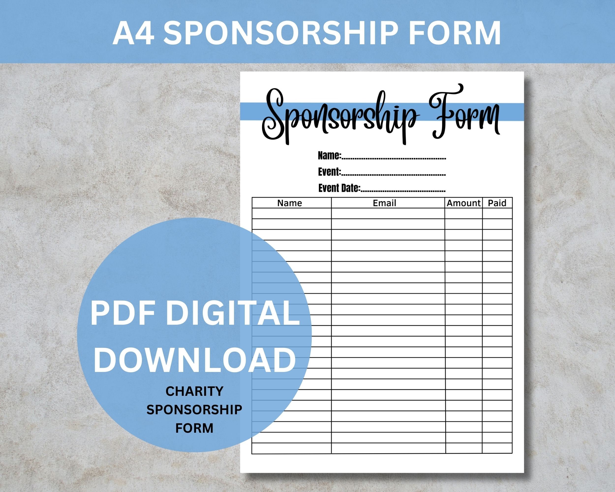 Sponsorship Form, Printable Charity Sponsorship Form, Fundraising ...
