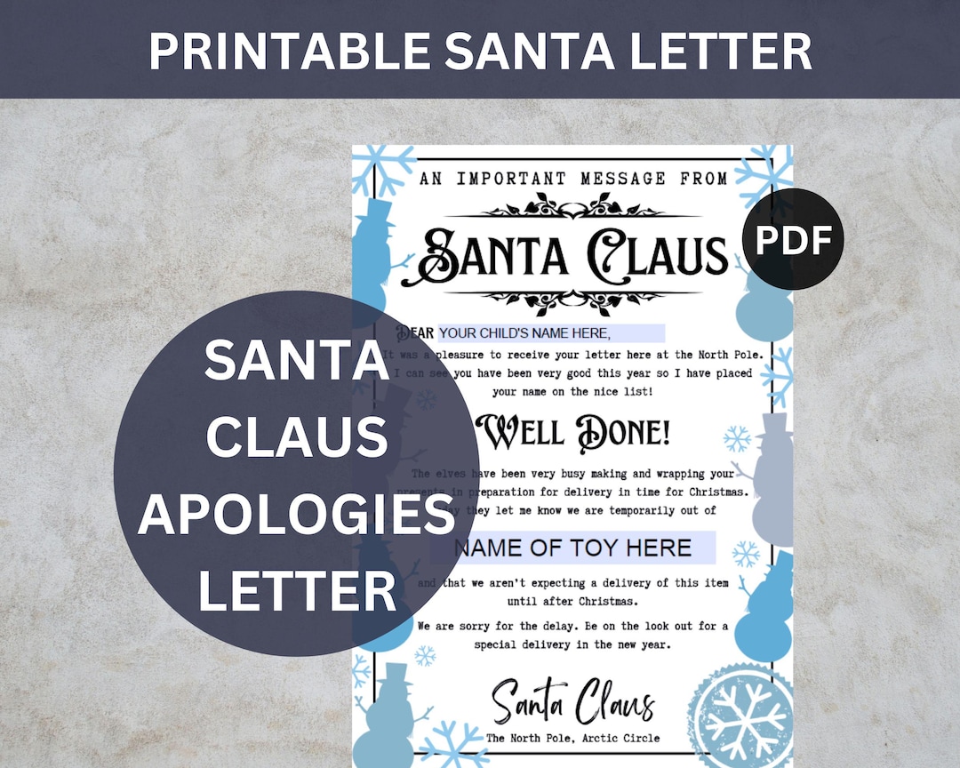 Personalized Santa Apology Letter, Printable Late Christmas Gift Notice ...