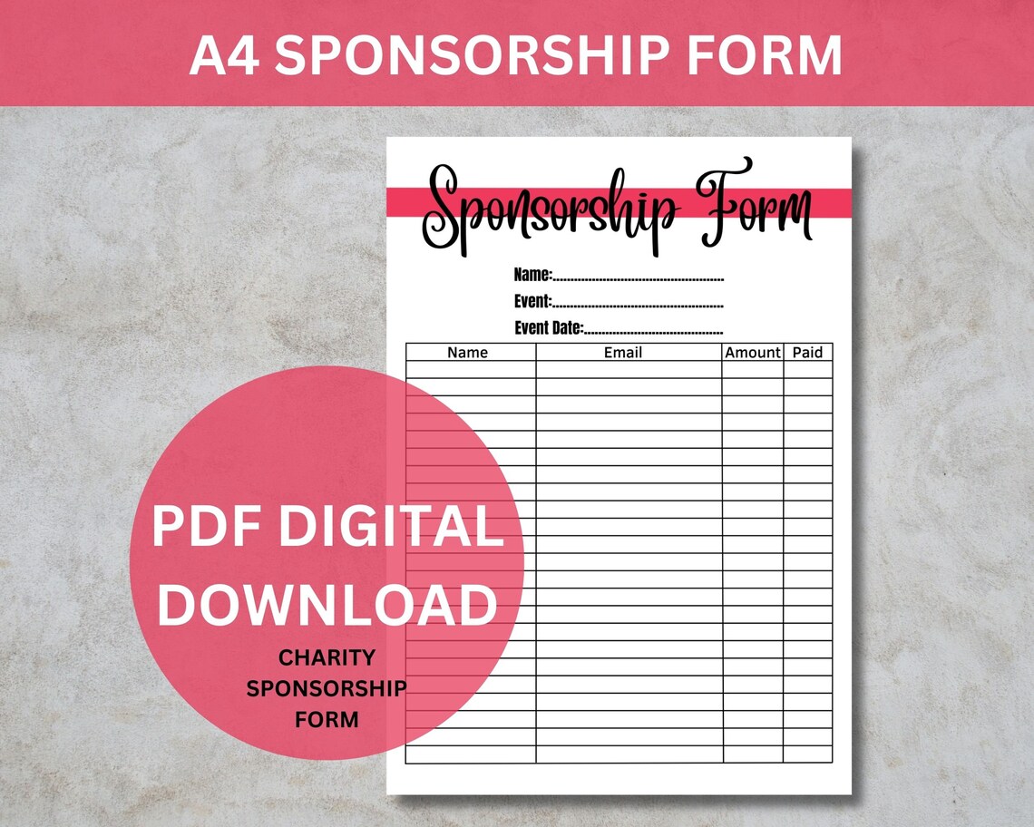 Printable Sponsorship Form for Charity Events Sponsor Sheet ...