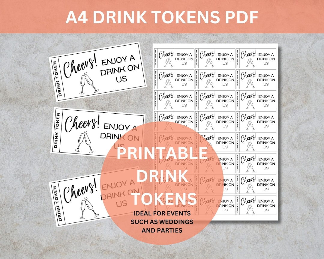 Printable Drink Tokens, A4 PDF, Free Wedding Drinks, Free Drink Token ...