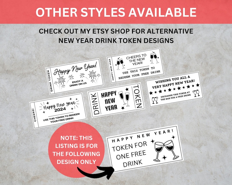 Printable New Year Drink Tokens, New Year Drink Voucher, New Year Drink ...