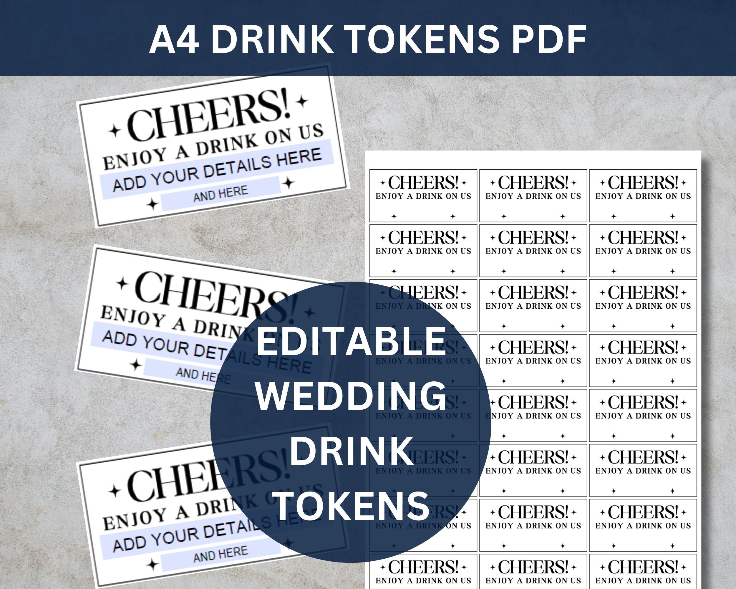 Editable Wedding Drink Tokens, Wedding Bar Tickets, Customisable ...