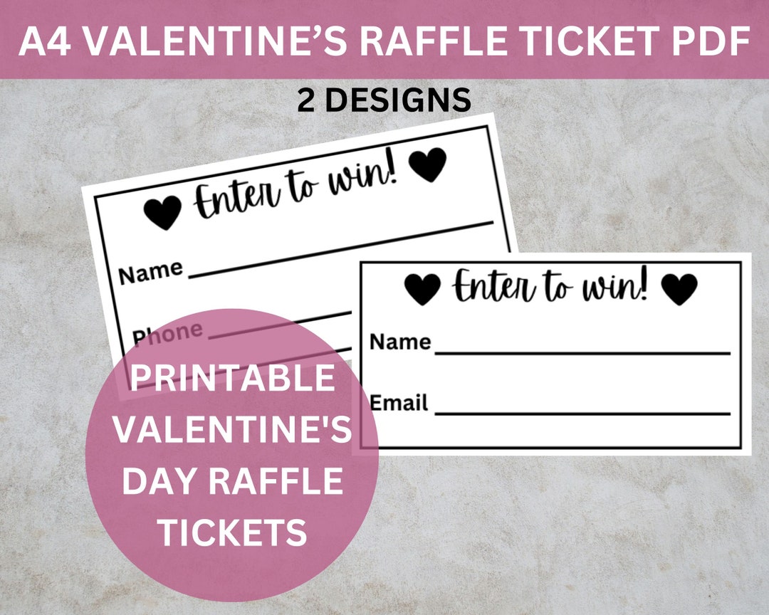 Printable Valentine's Day Raffle Tickets, Event Raffle Tickets, Raffle ...
