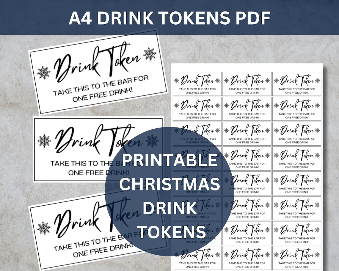 Printable Christmas Drink Tokens, Christmas Drink Voucher, Christmas ...